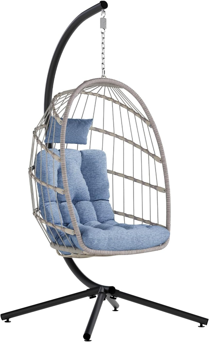 SWITTE Egg Chair Outdoor with Stand, Indoor Wicker Hanging Egg Swing C ...
